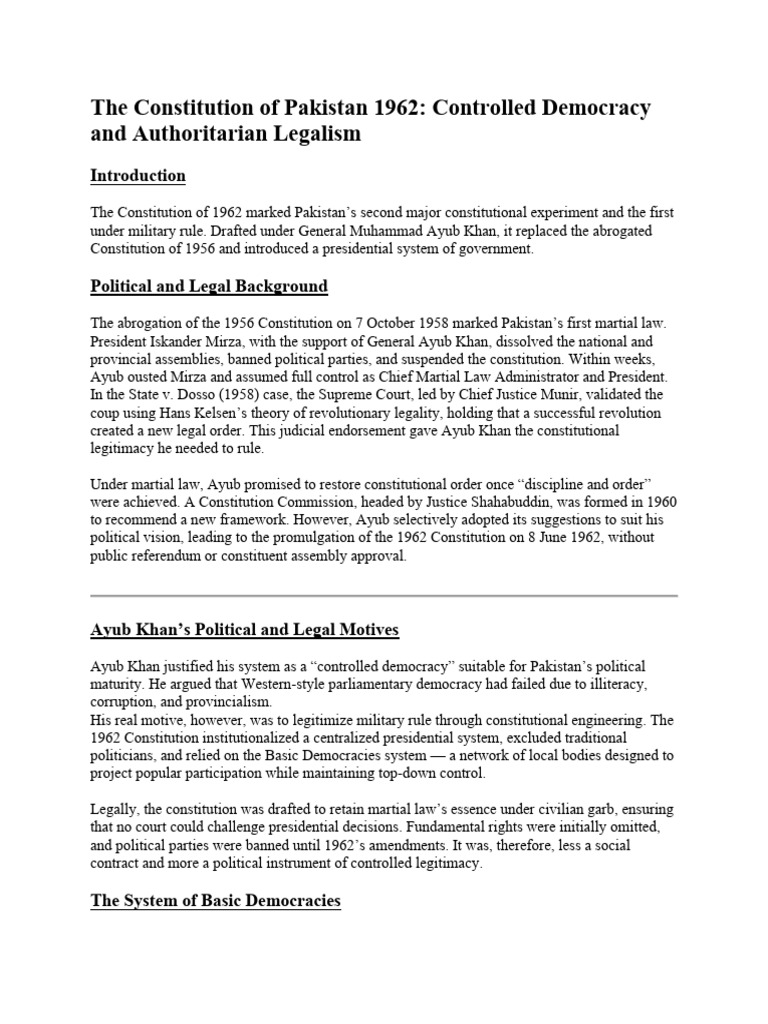 The Constitution of Pakistan 1962 | PDF | Public Law | Political Science