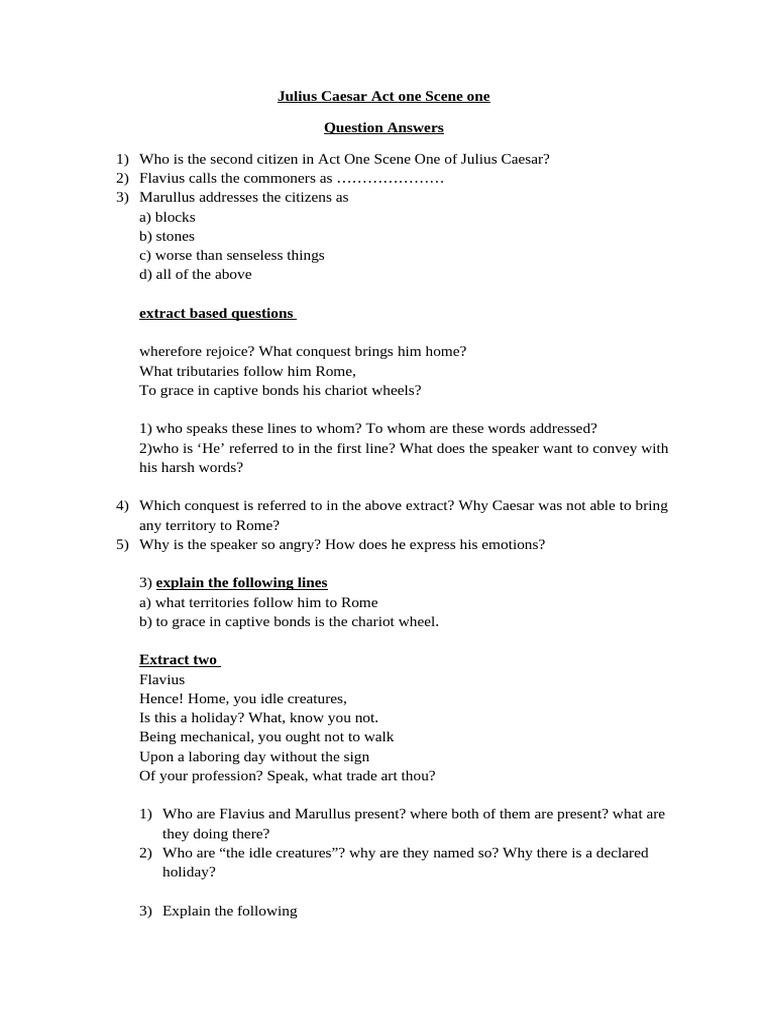 Julius Caesar Act 1 Scene 1 Q&A Guide | PDF