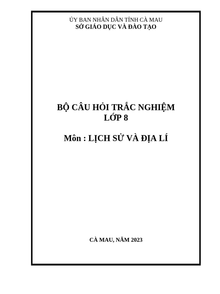 BỘ CÂU HỎI TRẮC NGHIỆM LỊCH SỬ 8 (1) | PDF