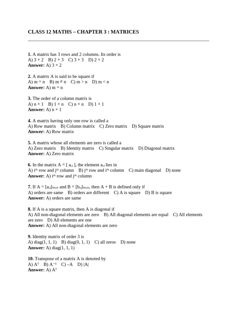 Class 12 Chapter 3 | PDF | Matrix (Mathematics) | Linear Algebra