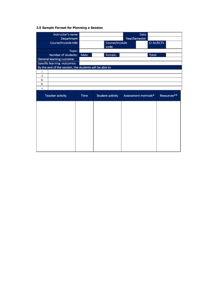 Session Plan Form | PDF