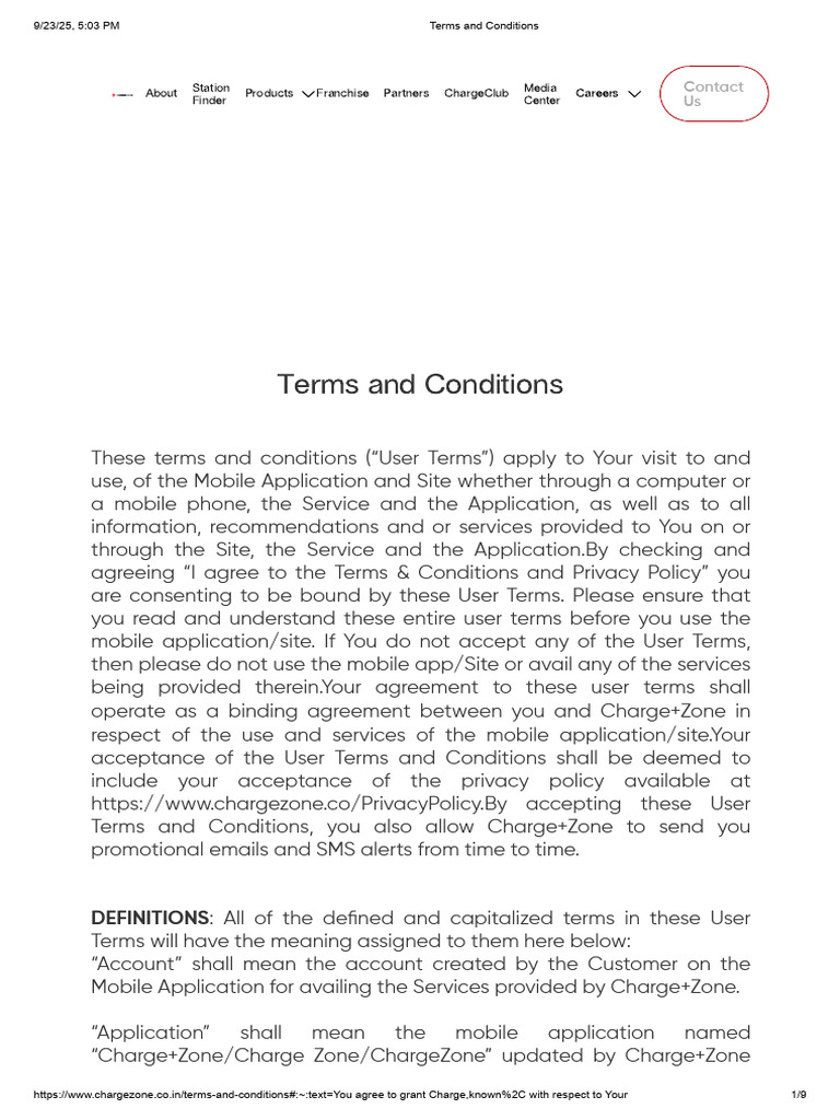 Charge+Zone Terms and Conditions | PDF | Fee | Credit Card