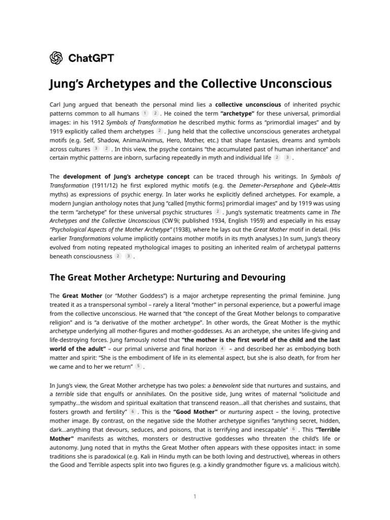 Jung's Great Mother Archetype Explained | PDF | Archetype | Analytical ...