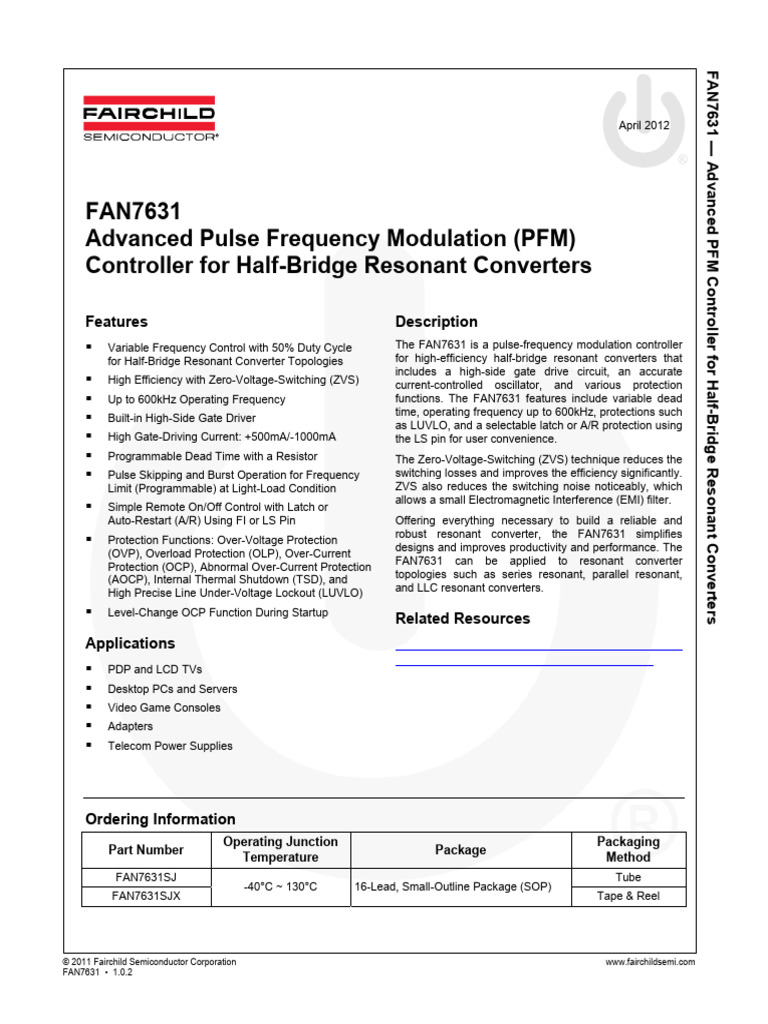 FAN7631 PFM Controller Overview | PDF | Resonance | Mosfet