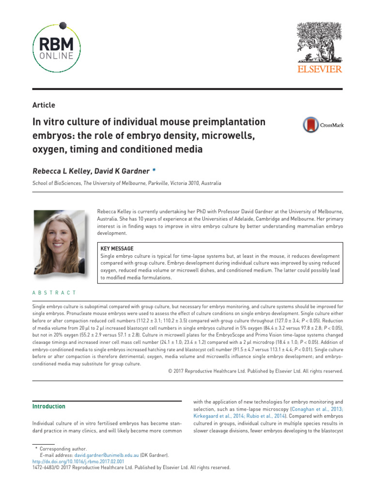 In Vitro Culture of Individual Mouse Preimplantation Embryos the Role ...