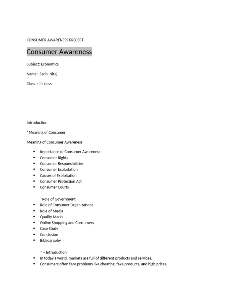 Project Consumer Awareness | PDF | Consumer Protection | Consumer Behaviour