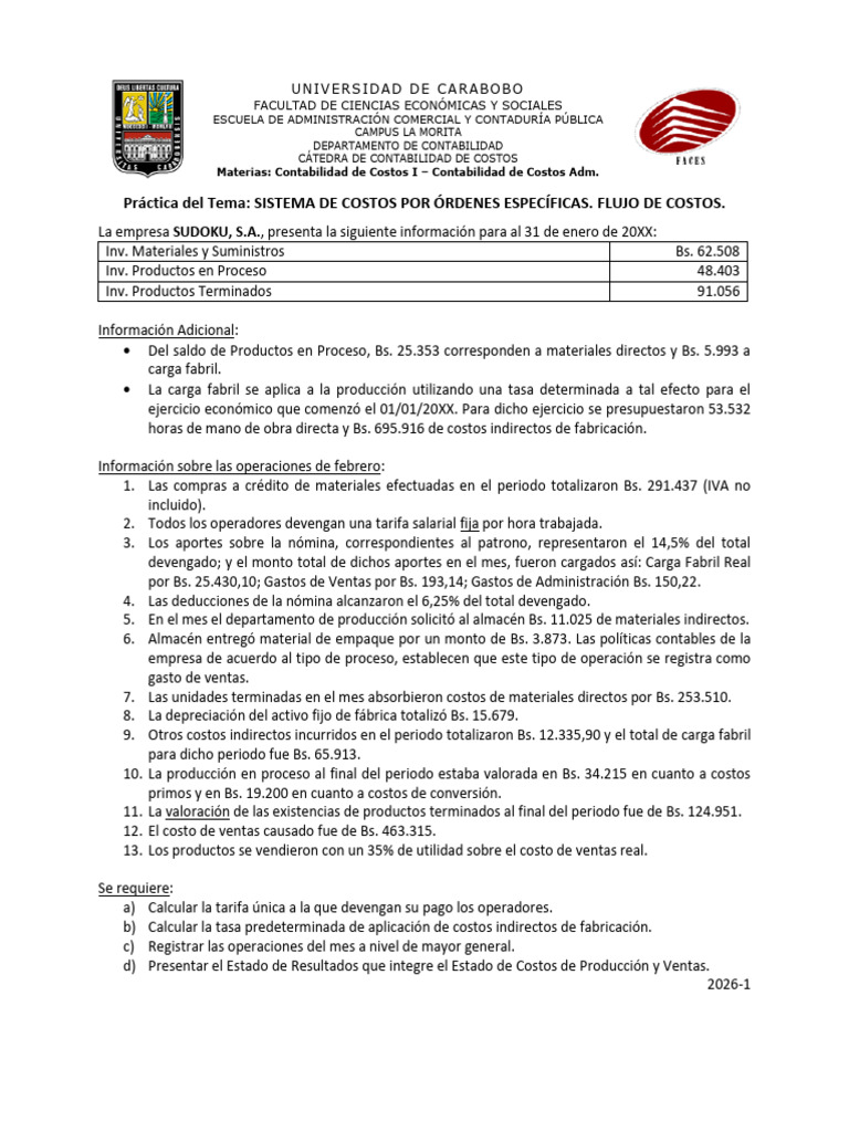 Ccat1 Ejercicio SUDOKU Planteamiento 2026-1 | PDF | Contabilidad ...