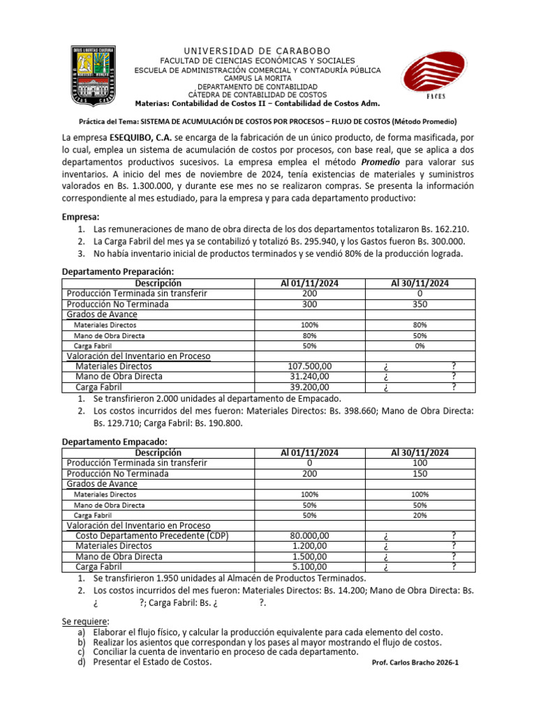 Ccat2p Ejercicio ESEQUIBO Planteamiento 2026-1 | PDF | Contabilidad de ...