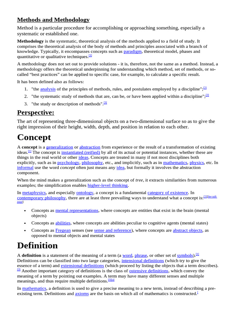 Methods and Methodology Perspective Concepts Definition Assumption ...