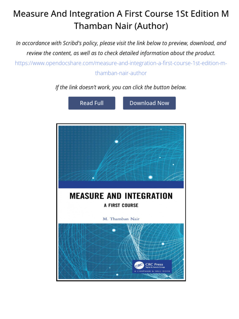 Measure and Integration A First Course 1st Edition M Thamban Nair ...