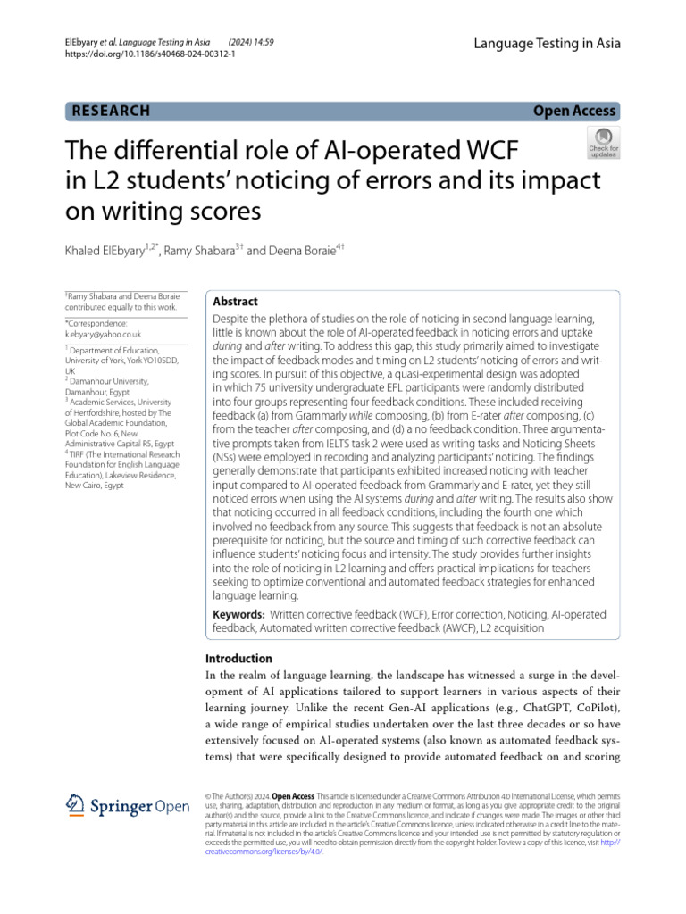 AI-operated WCF in Noticing of Errors | PDF | Learning | Second Language