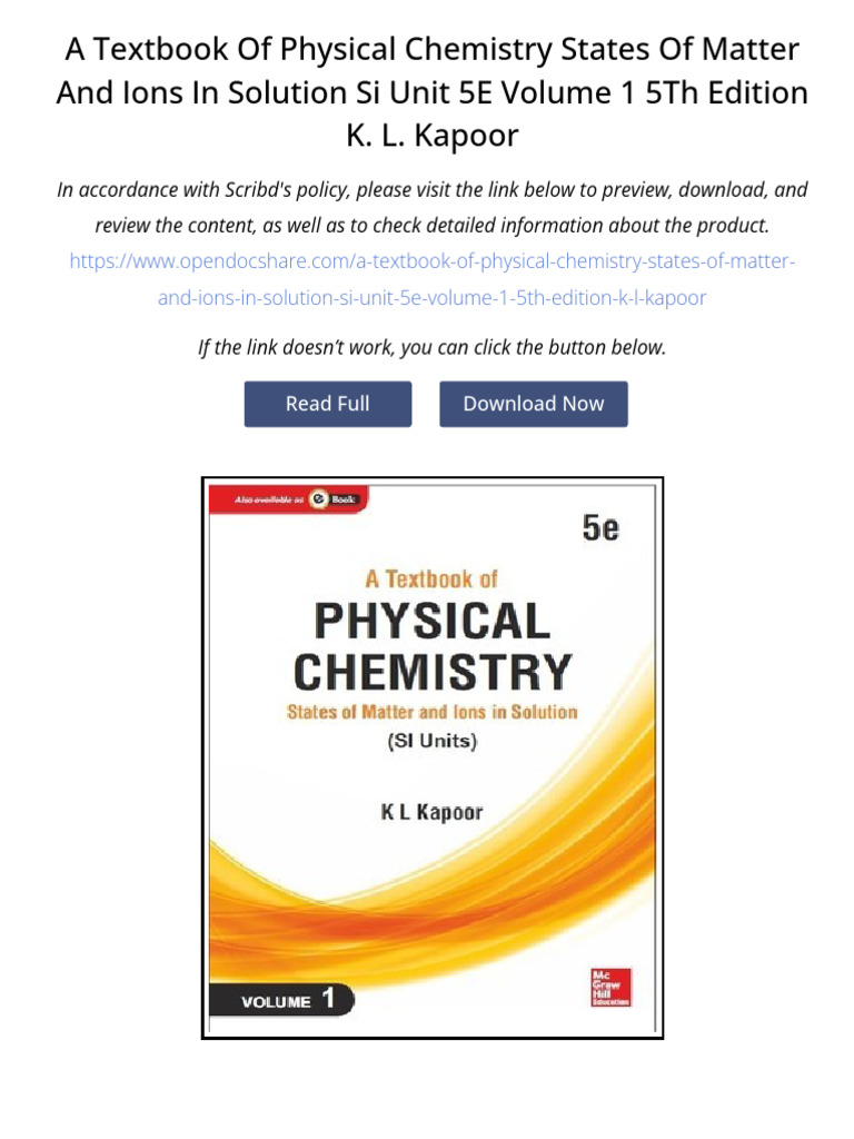 A Textbook of Physical Chemistry States of Matter and Ions in Solution ...