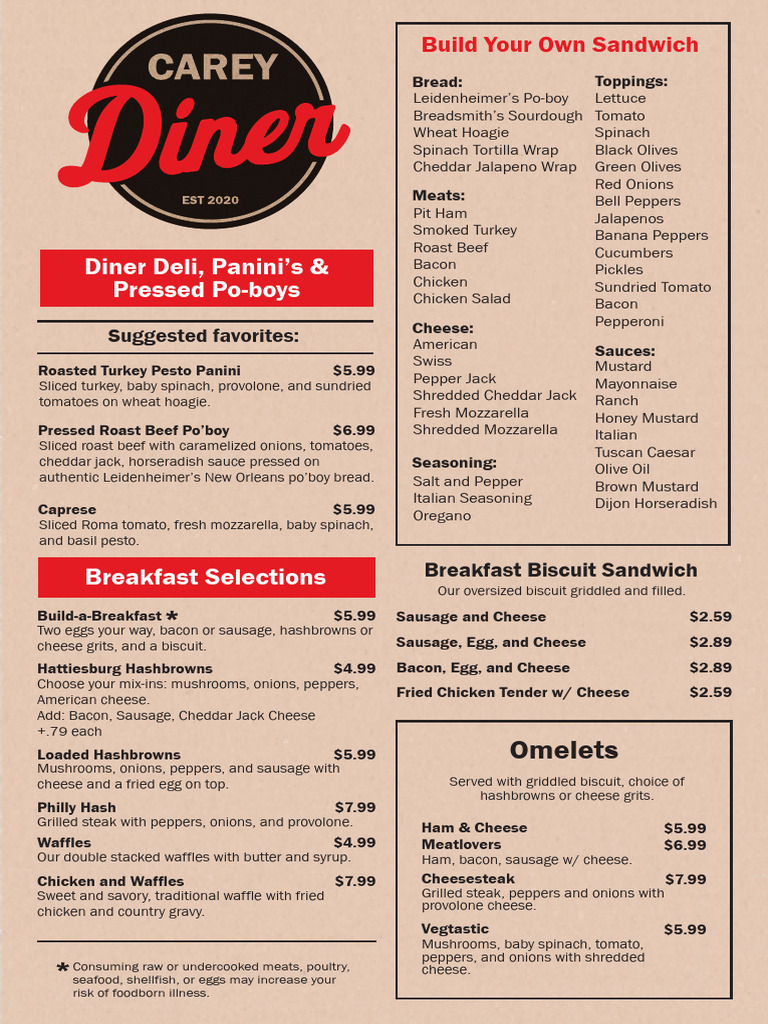 Carey Diner Menu 2 | PDF | Hamburgers | Sausage