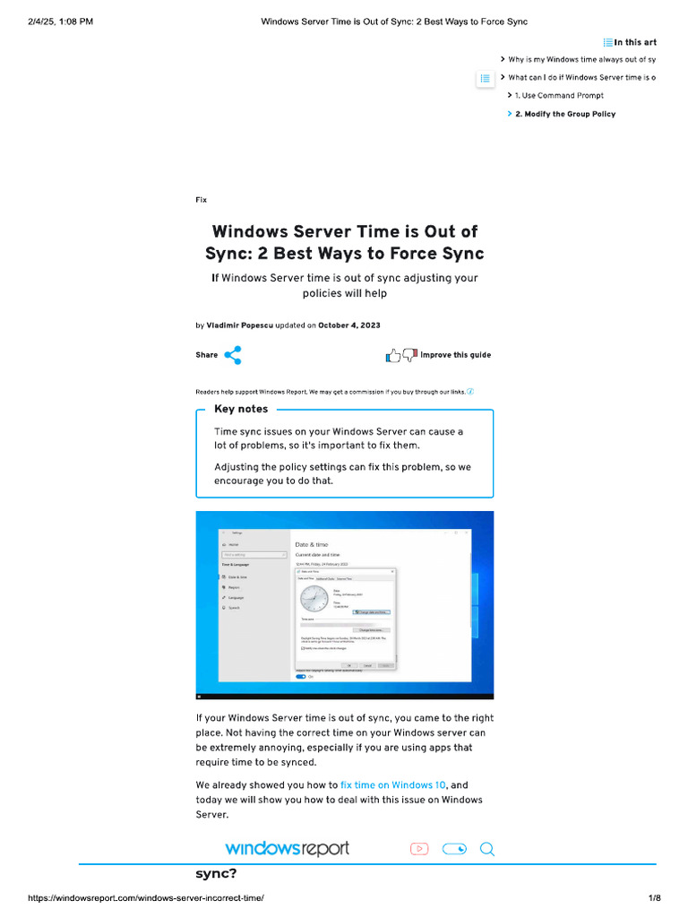 Windows Server Time is Out of Sync Error Correction 01 | PDF