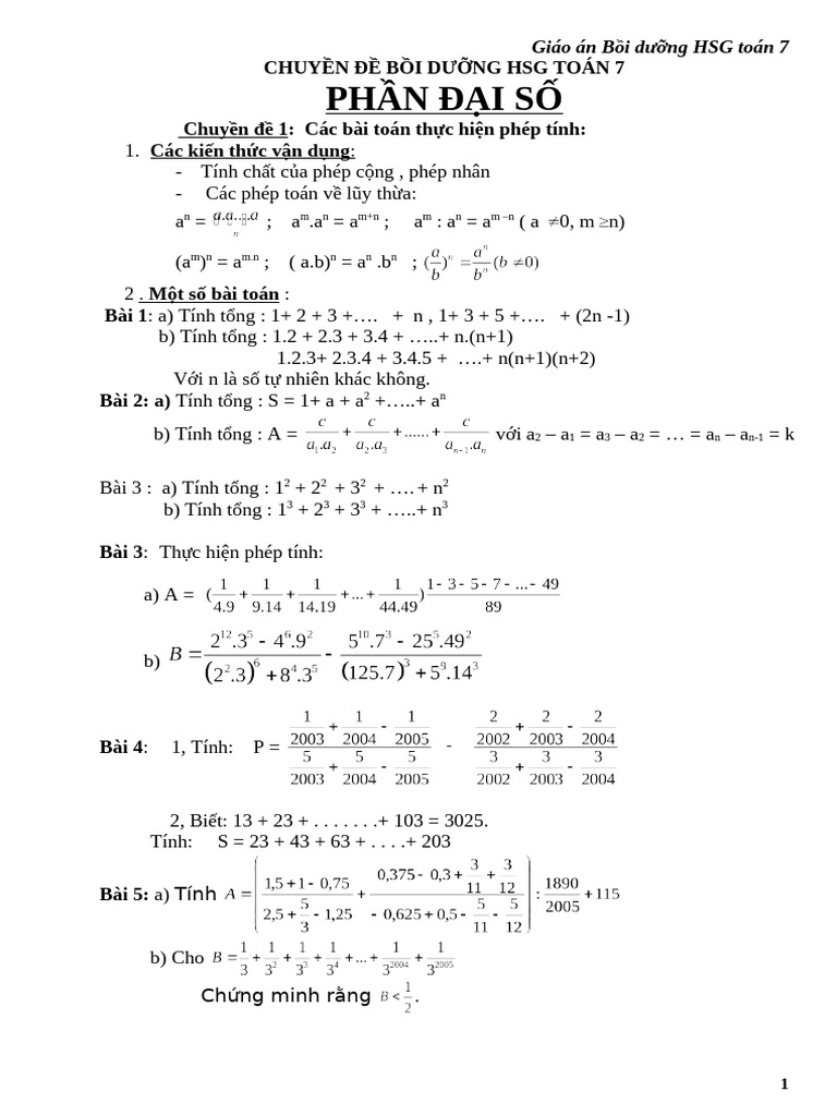 Giáo Án B I Dư NG HSG TOÁN 7 | PDF