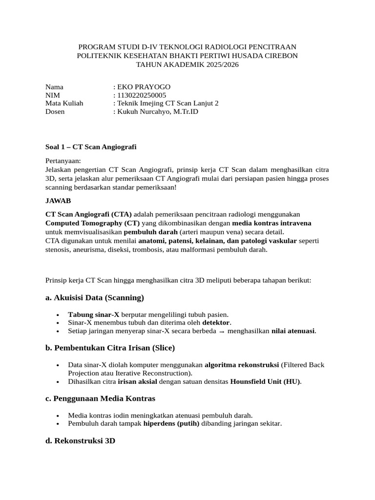 Panduan CT Scan Angiografi 2025/2026 | PDF