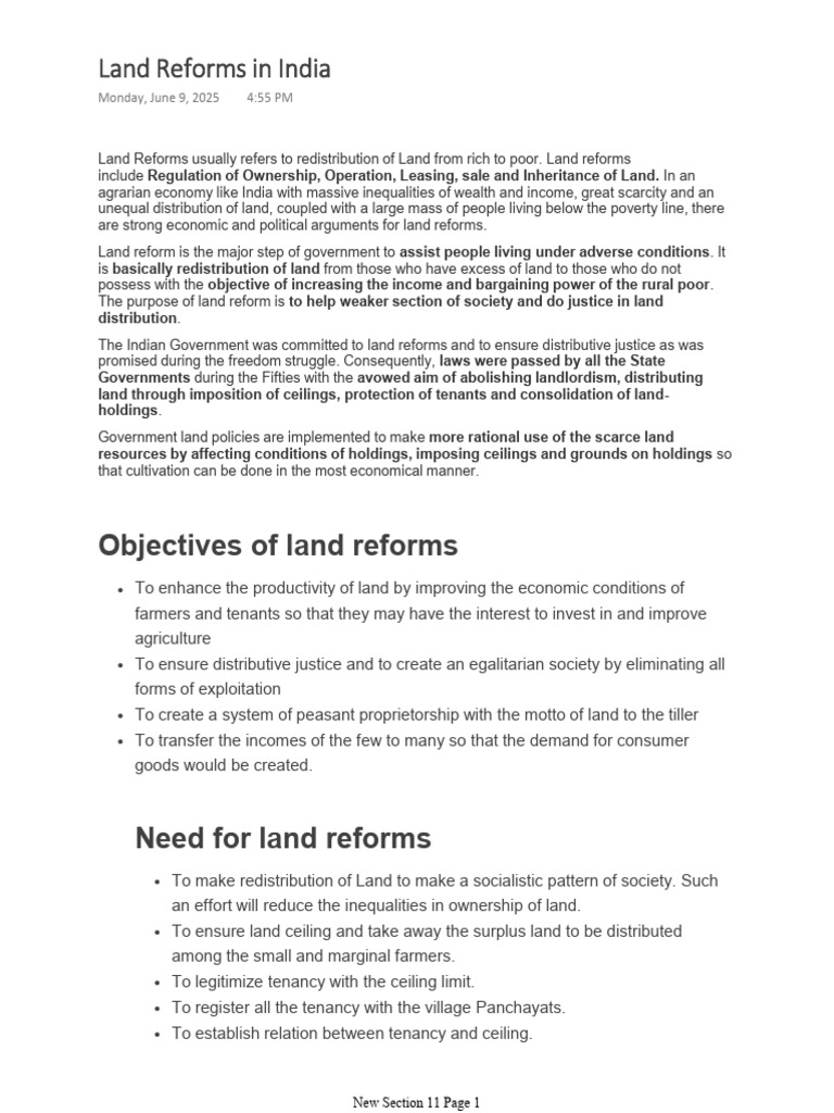 Land Reforms in India | PDF