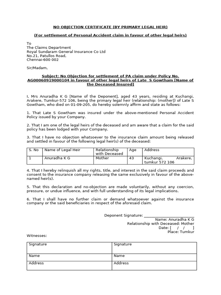 Affidavit NOC Legal Heirs-1 | PDF
