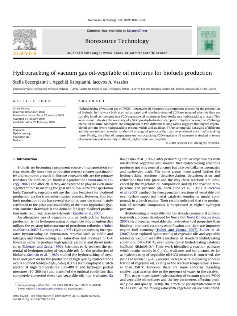Hydrocracking of Vacuum Gas Oil Vegetabl | PDF | Cracking (Chemistry ...