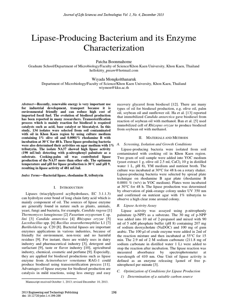 Lipase Producing Bacterium and Its Enzym | PDF | Polymerase Chain ...