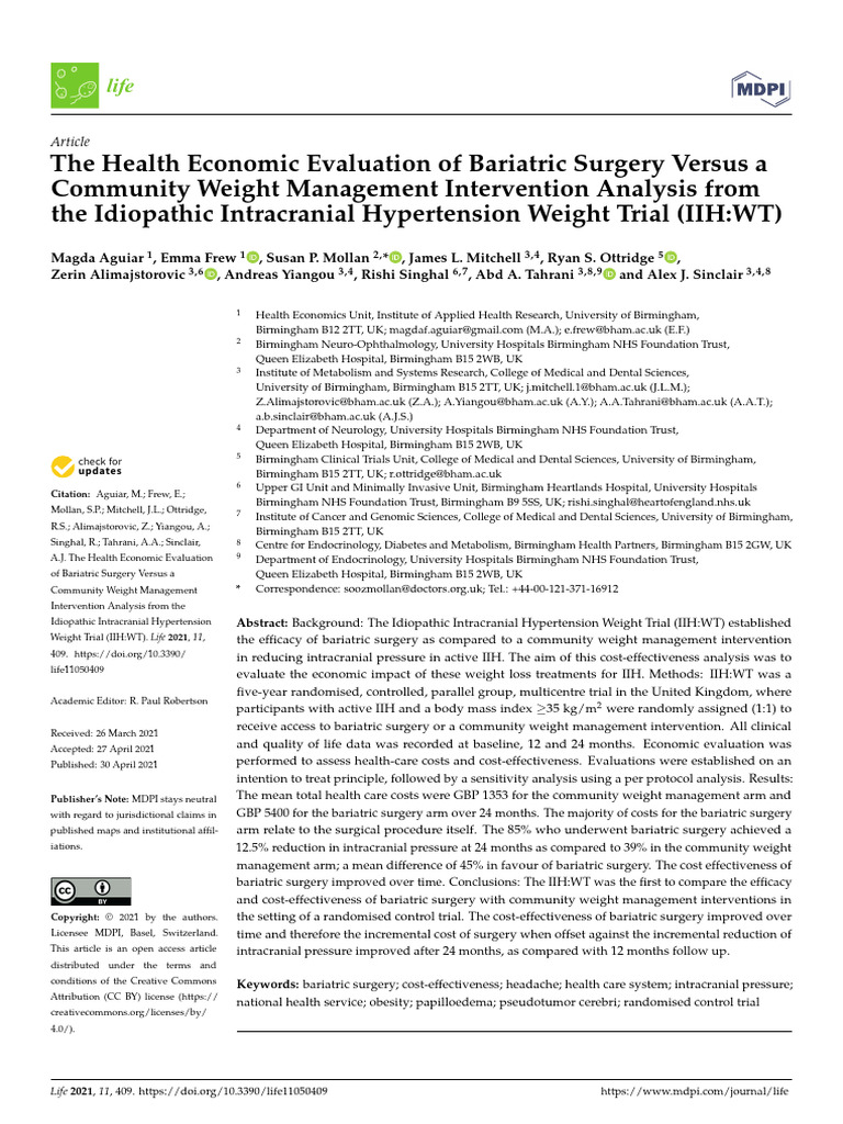 Bariatric Surgery vs Community Weight Management Cost-Effectiveness ...