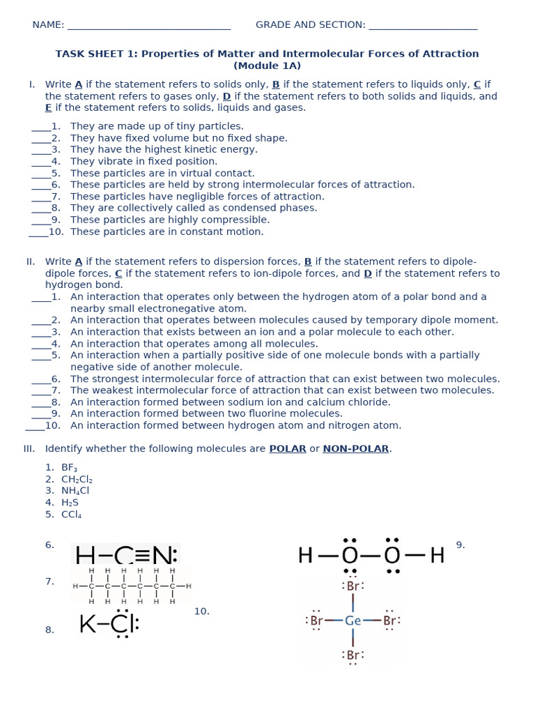 Properties of Matter and Intermolecular Forces | PDF