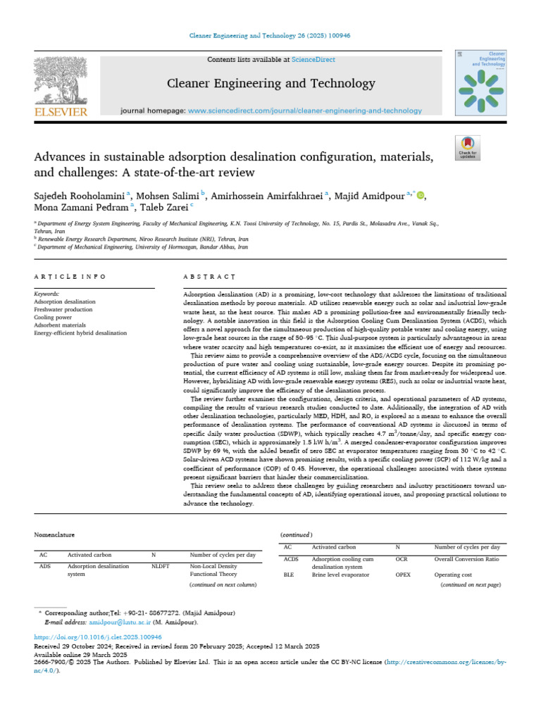 Advances in Sustainable Adsorption Desalination Configu 2025 Cleaner ...
