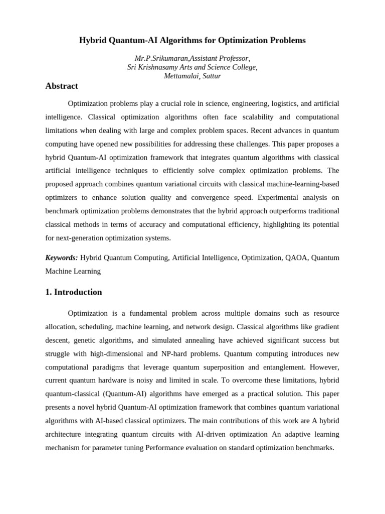 Hybrid Quantum-AI Optimization Framework | PDF | Mathematical ...