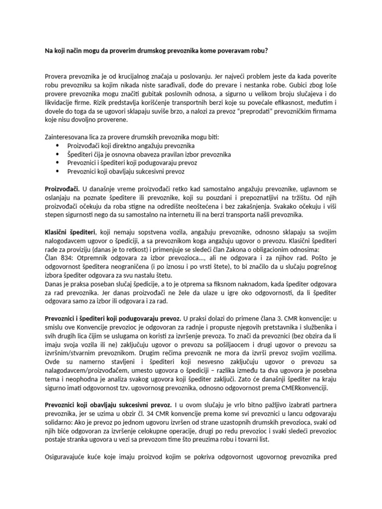 Clanak 3 - Na koji način mogu da proverim prevoznika kome poveravam ...