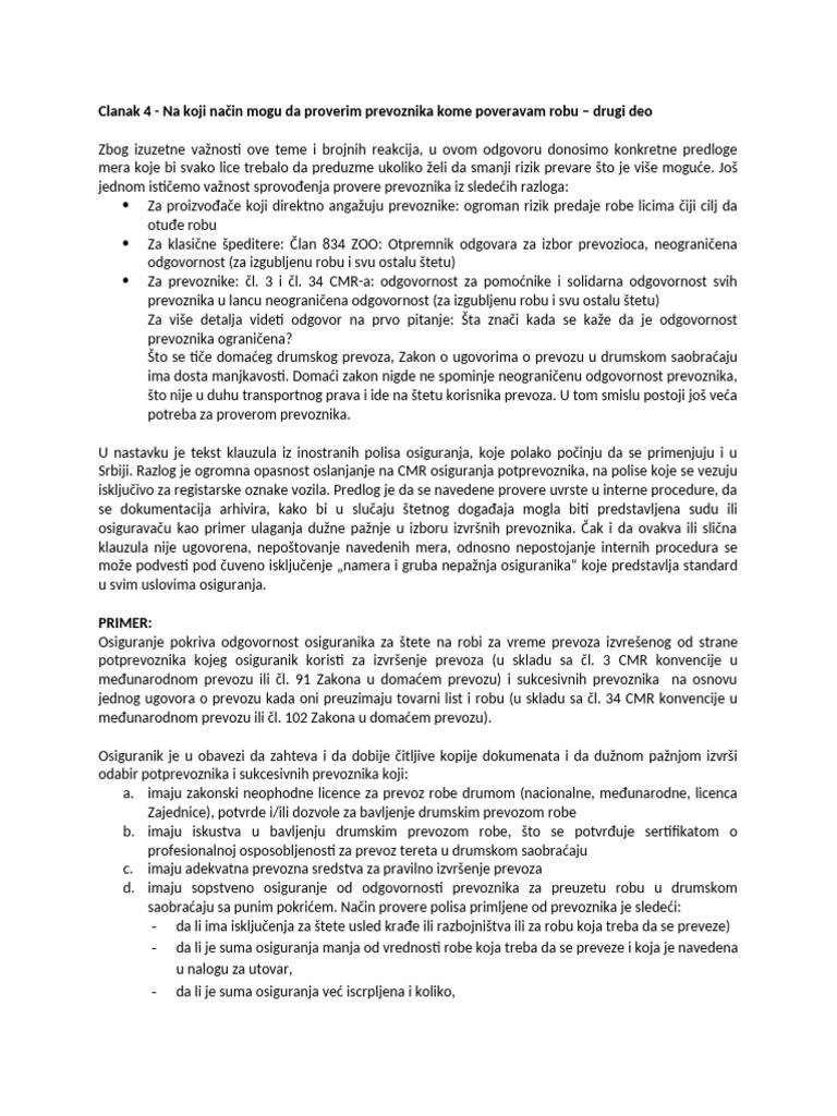 Clanak 4 - Na koji način mogu da proverim prevoznika kome poveravam ...