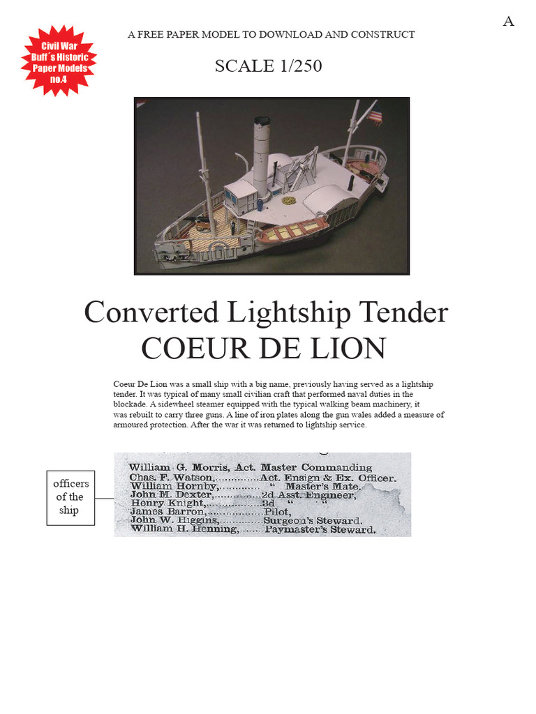 Free Coeur de Lion Paper Model Guide | PDF | Ships | Deck (Ship)