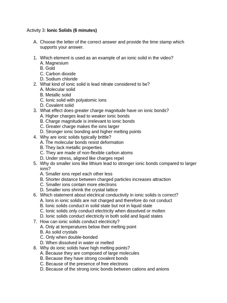 Activity 3 - Ionic Solids | PDF | Salt (Chemistry) | Ion