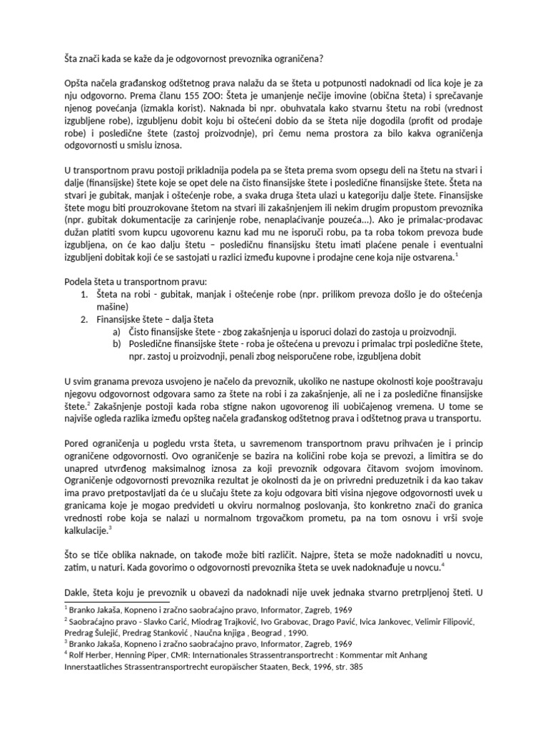 Clanak 1 - Sta Znaci Kada Se Kaze Da Je Odgovornost Prevoznika ...