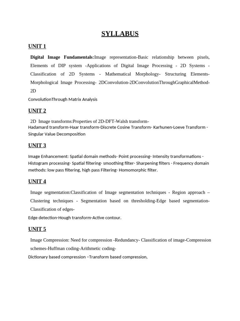 Image Processing III CS SYLLABUS | PDF
