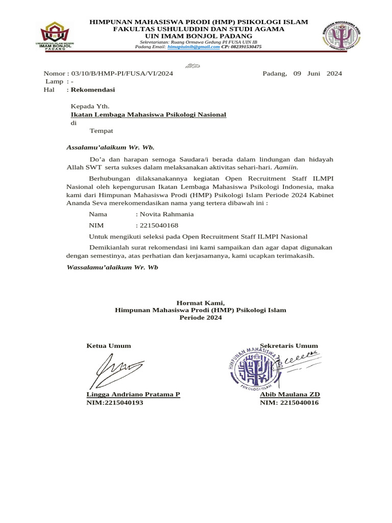 Rekomendasi Open Recruitment ILMPI 2024 | PDF