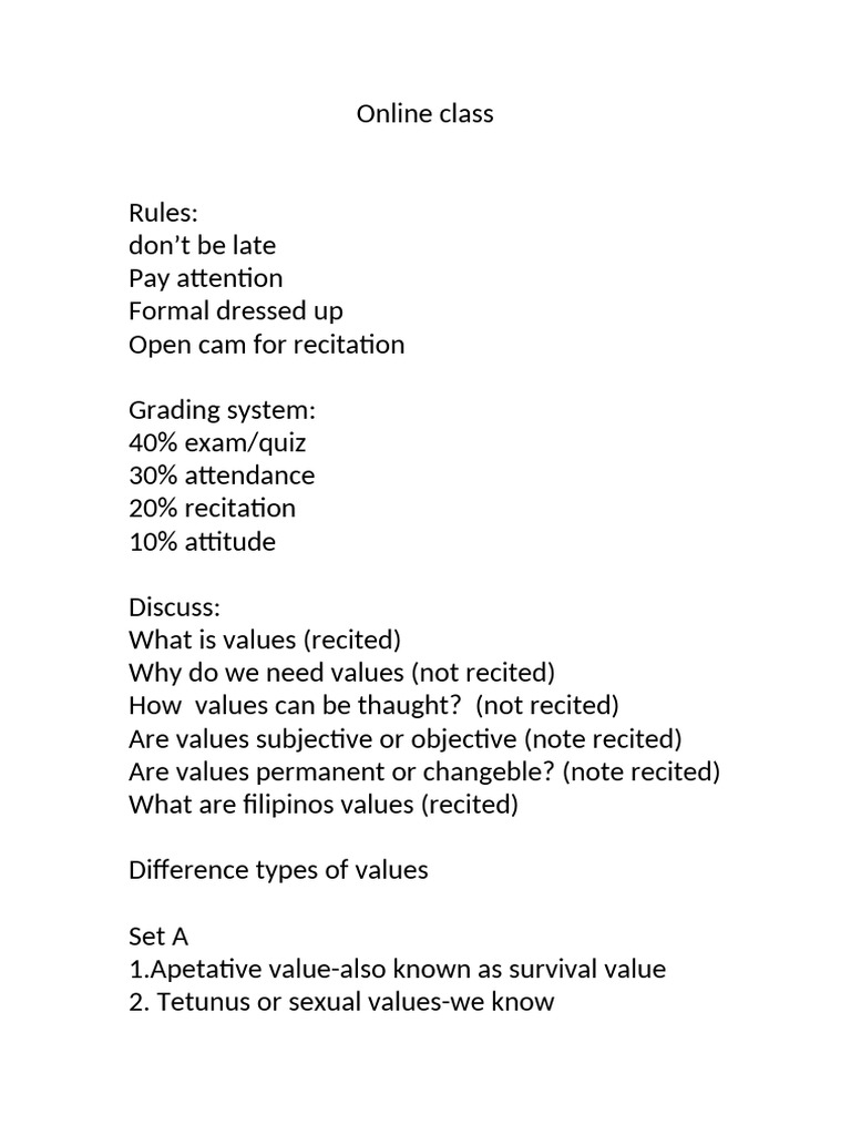 Online Class Values and Grading System | PDF