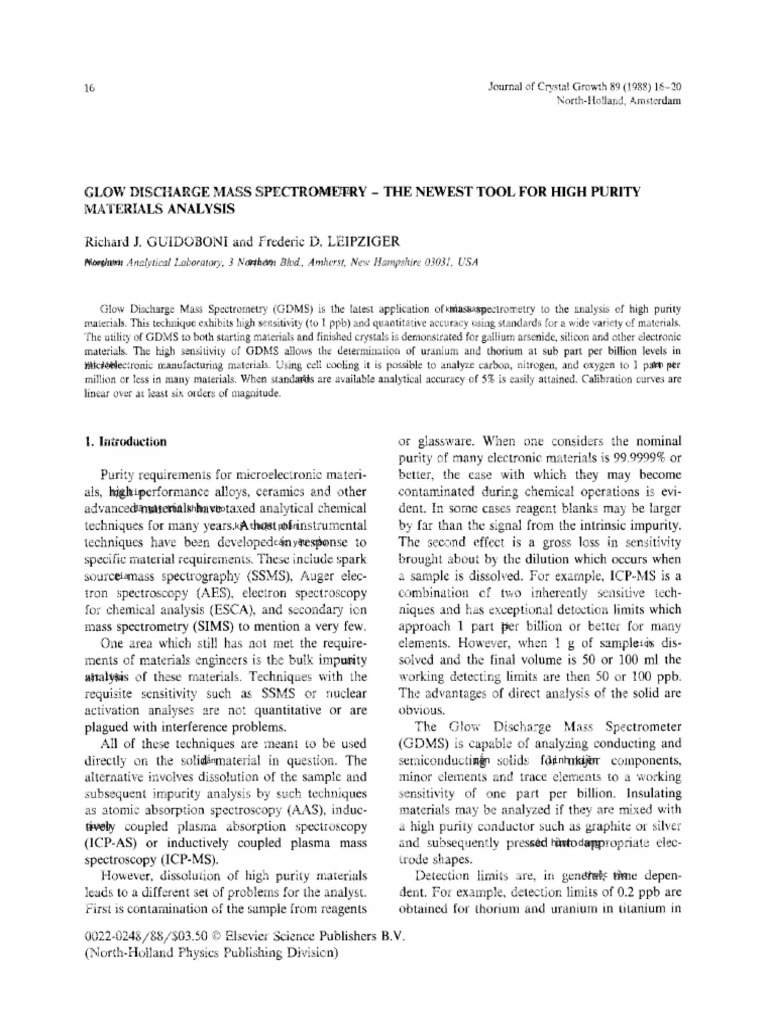 Glow Discharge Mass Spectrometry - The Newest Tool for High Purity (1 ...