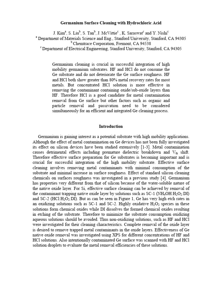Germanium Surface Cleaning With Hydrochloric Acid | PDF | Germanium | X ...