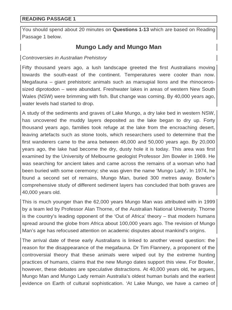 Test 13 Reading Passage 1 | PDF | Megafauna | Lake