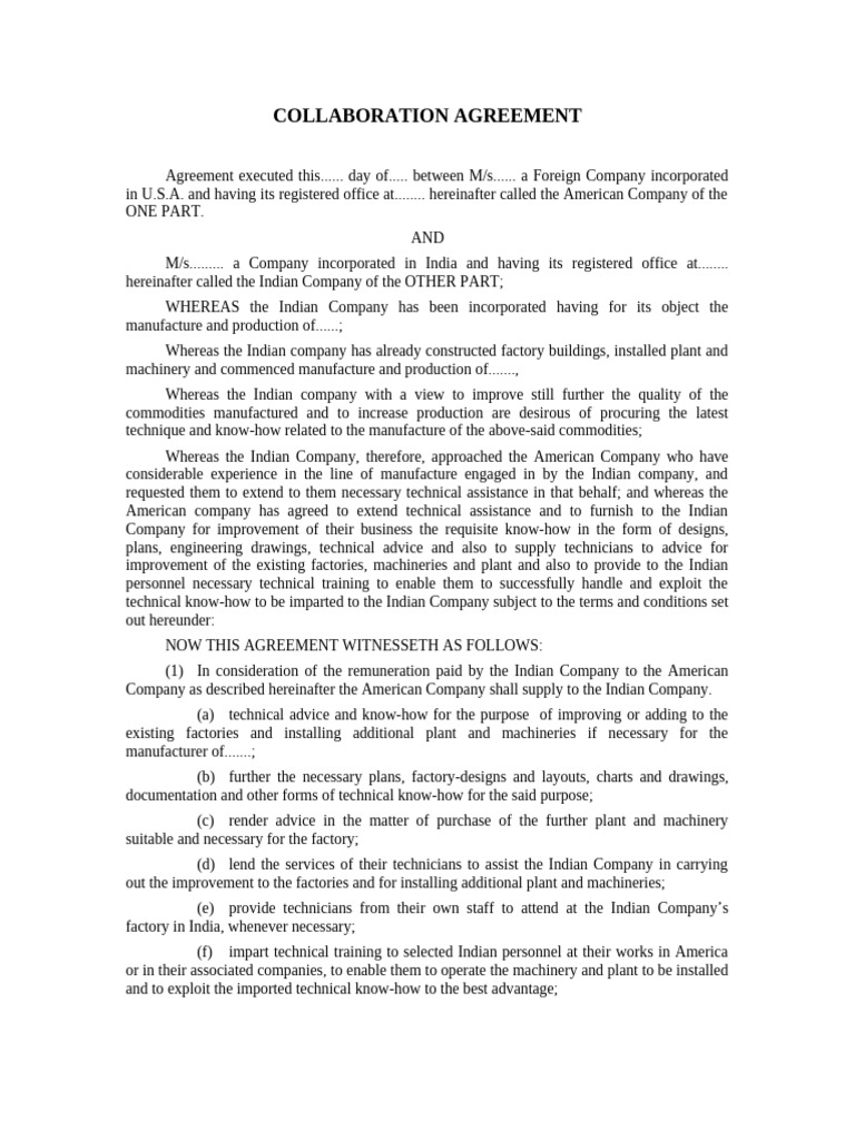 India-U.S. Technical Collaboration Agreement | PDF | Business