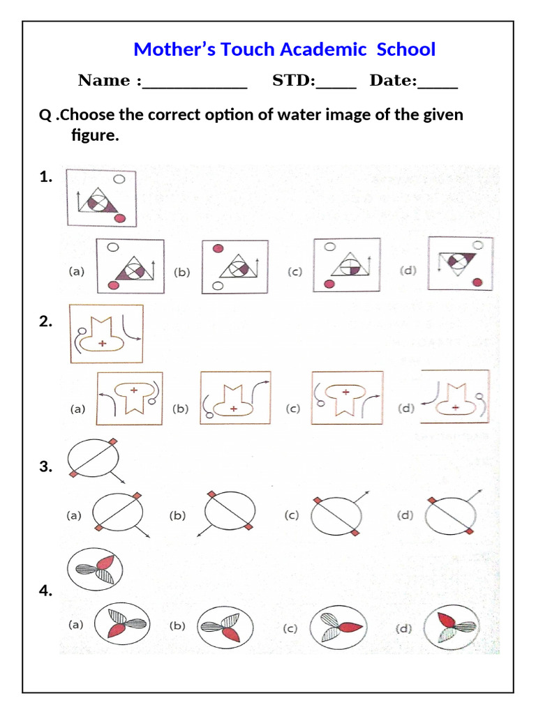 Water & Mirror Image - Reasoning Worksheet 5 | PDF