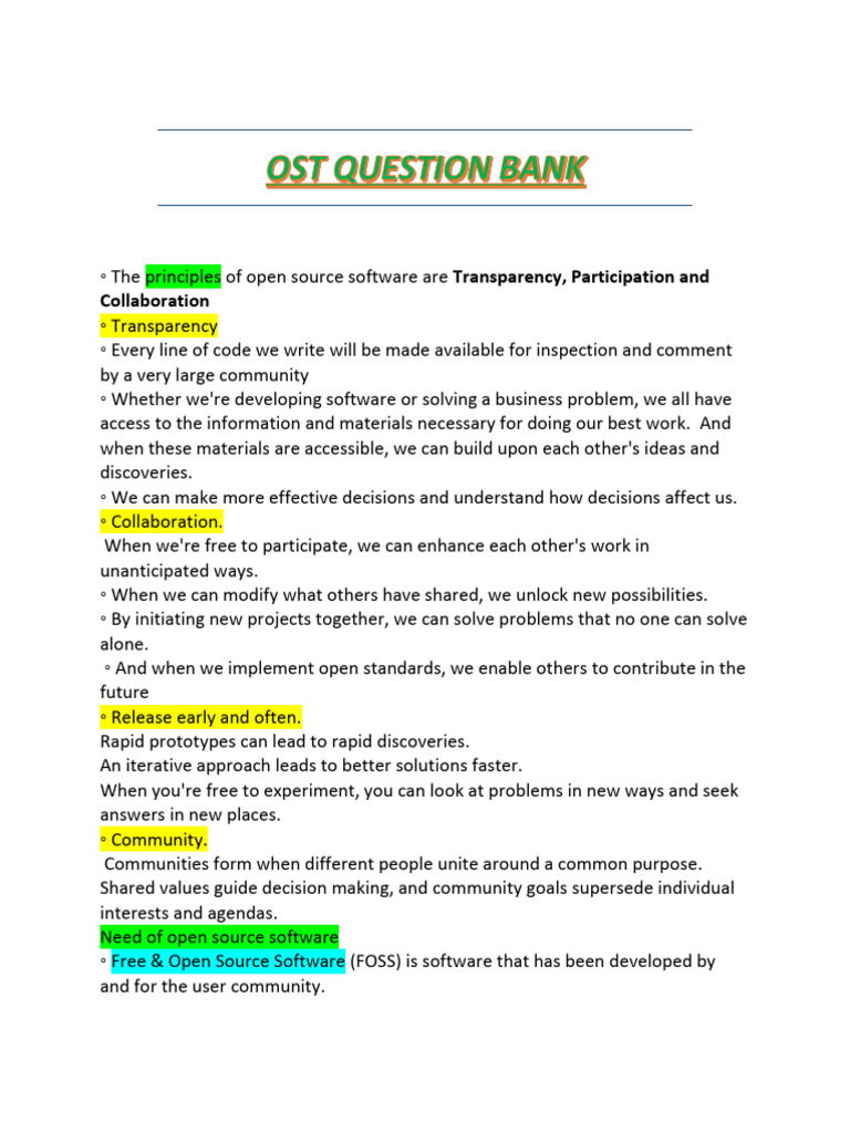 Ost Question Bank (Ans) | PDF | Gnu | Free Software