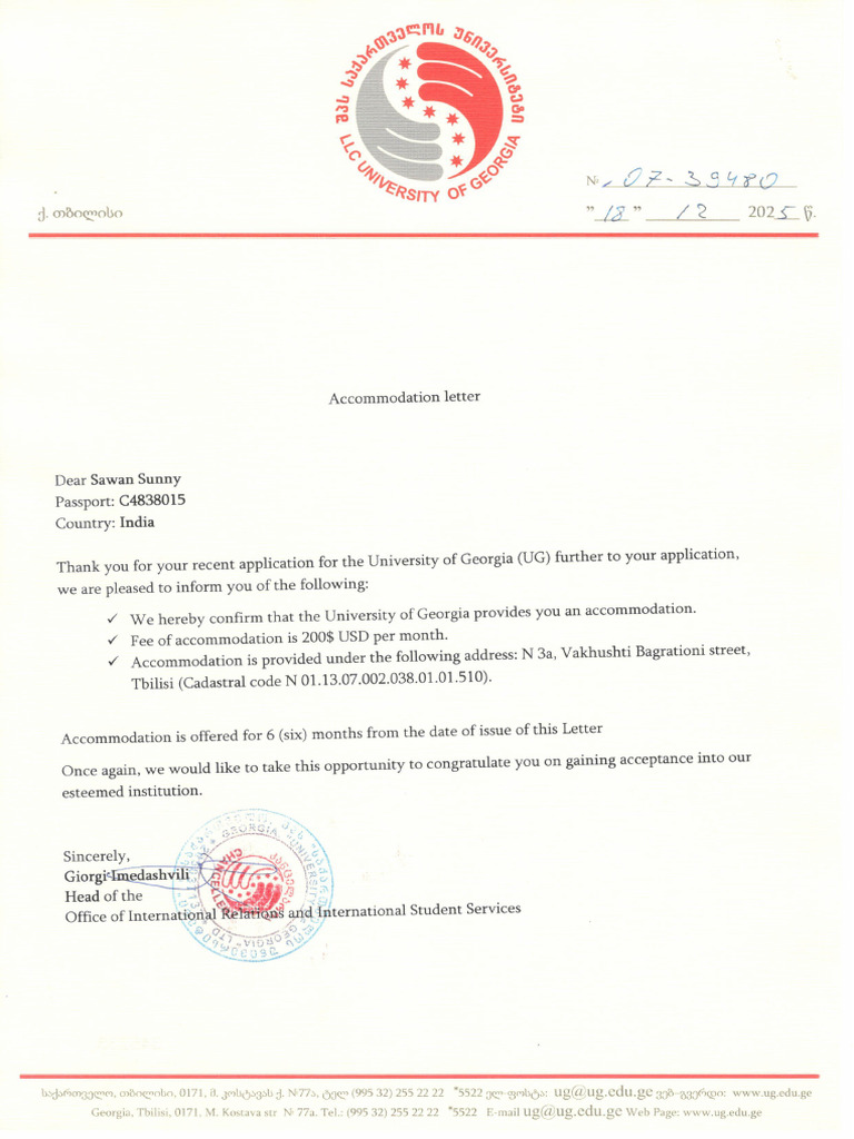 Sawan Sunny - Accomodation, Invitation, Acceptance Letter | PDF