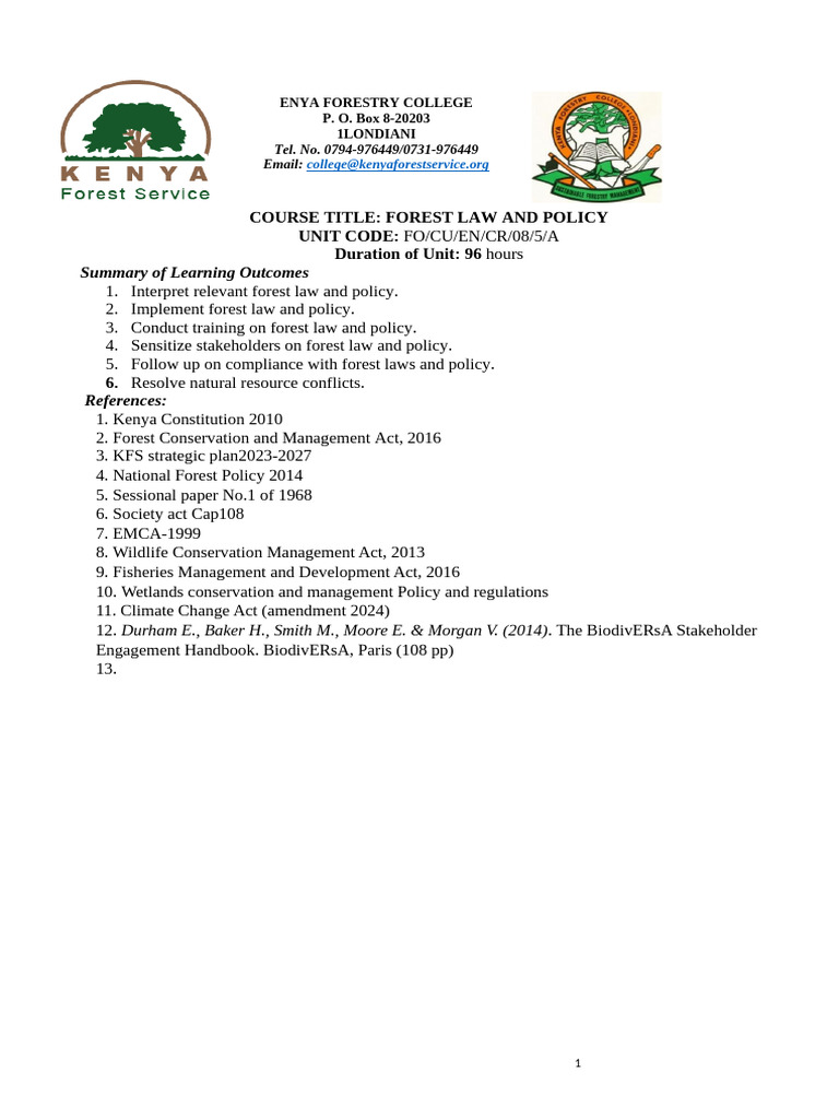 Forest Law and Policy Course Overview | PDF | Forest Management | Policy