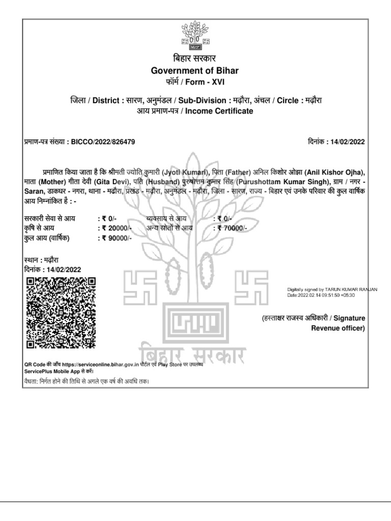 Income Certificate | PDF