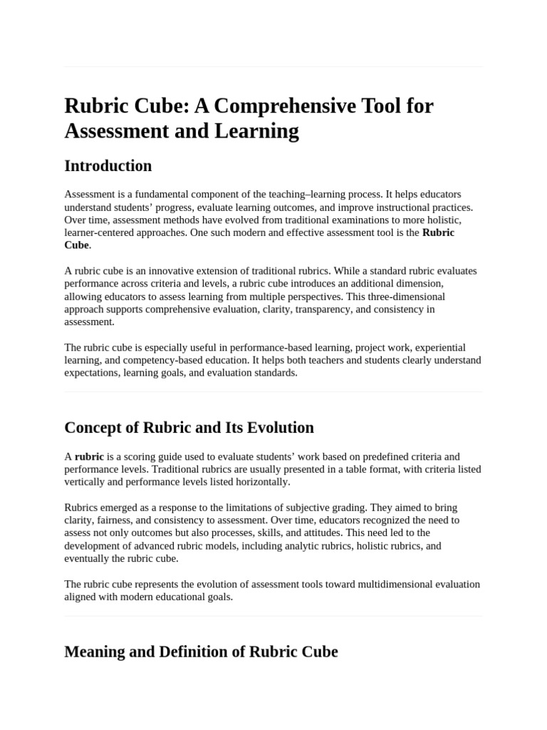 Rubric Cube- A Comprehensive Tool for Assessment and Learning | PDF ...