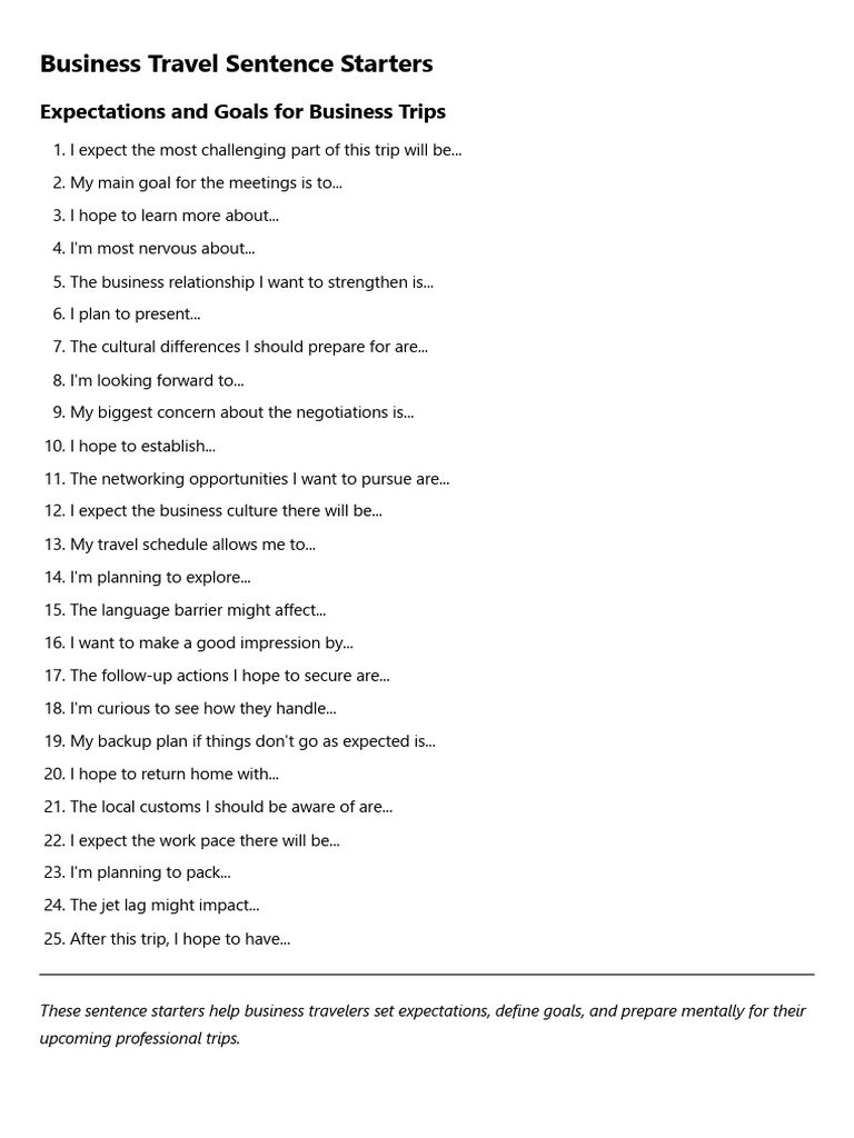 Business Travel Sentence Starters | PDF