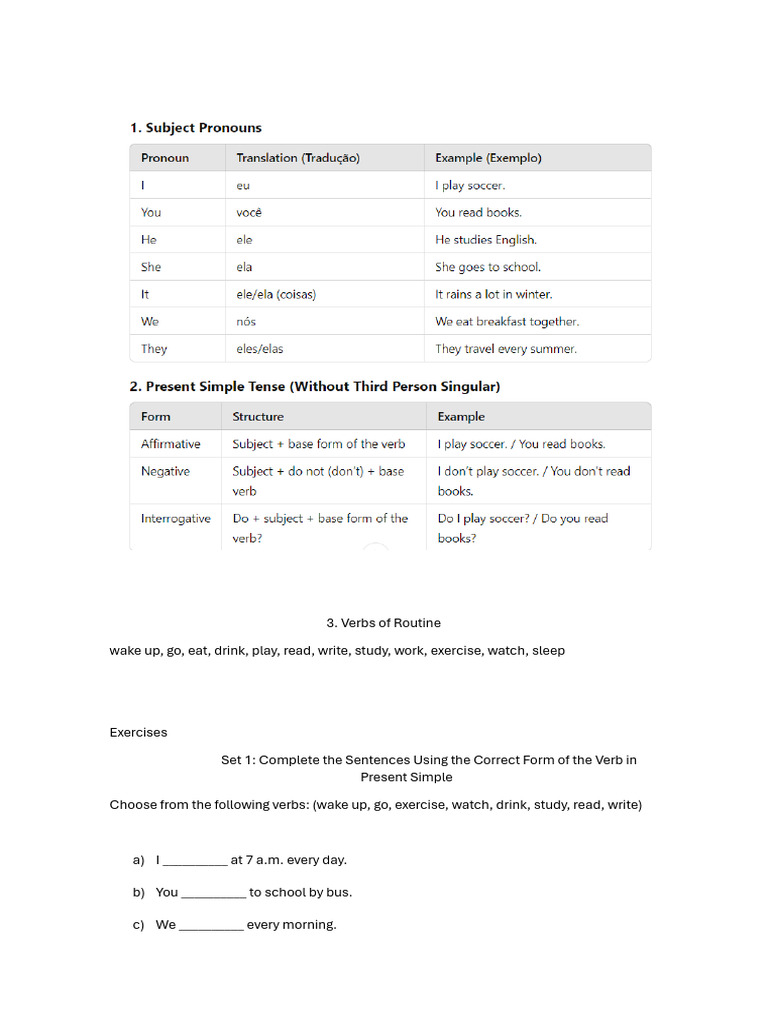 Simple Present - Homework - September | PDF