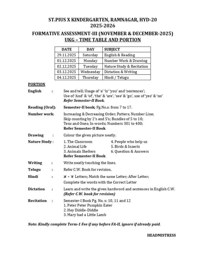UKG FA-III Time Table and Portion | PDF