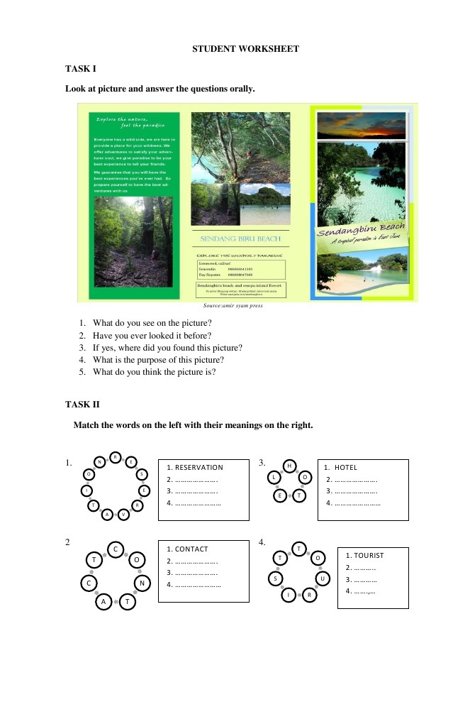 Student Worksheet Task I Look at Picture and Answer The Questions ...